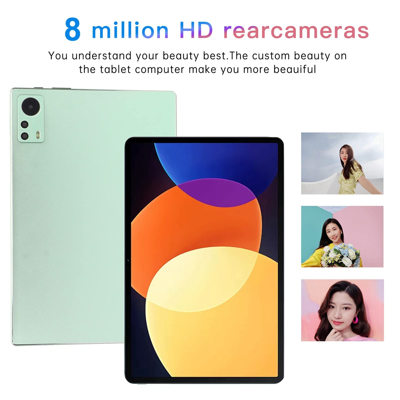 Qinlorgo 10 Inch Tablet, Gaming Tablet 5MP 13MP Camera 8GB RAM 128GB ROM for Entertainment (Green)