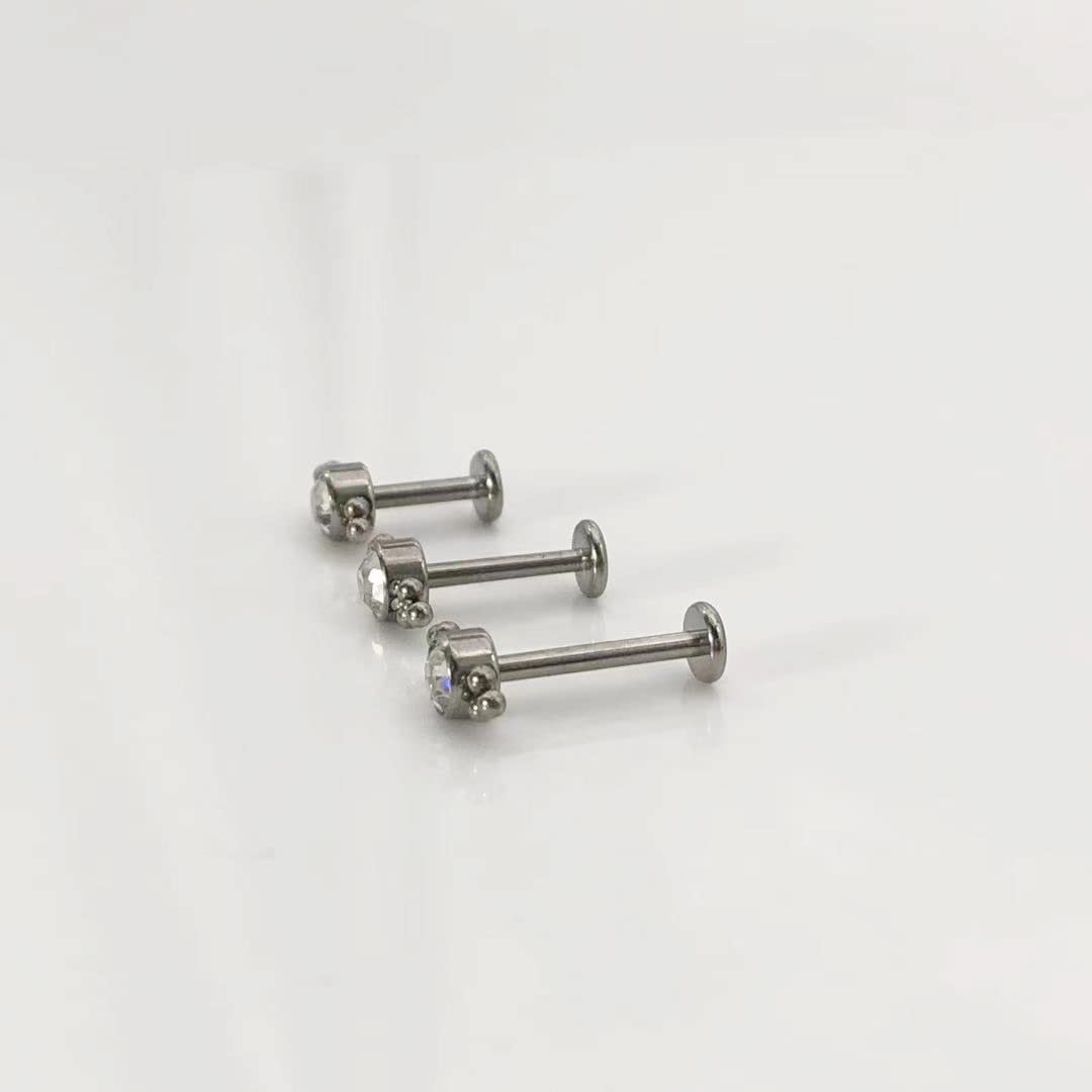 Lip Stud 16g For Women Sterling Titanium G23 Symmetrically shaped beads Labret Studs Zirconia Earrings Piercing Helix Ear Cartilage Tragus Studs Earrings Lip Monroe Piercing 1 PCS (cd011, Titanium)
