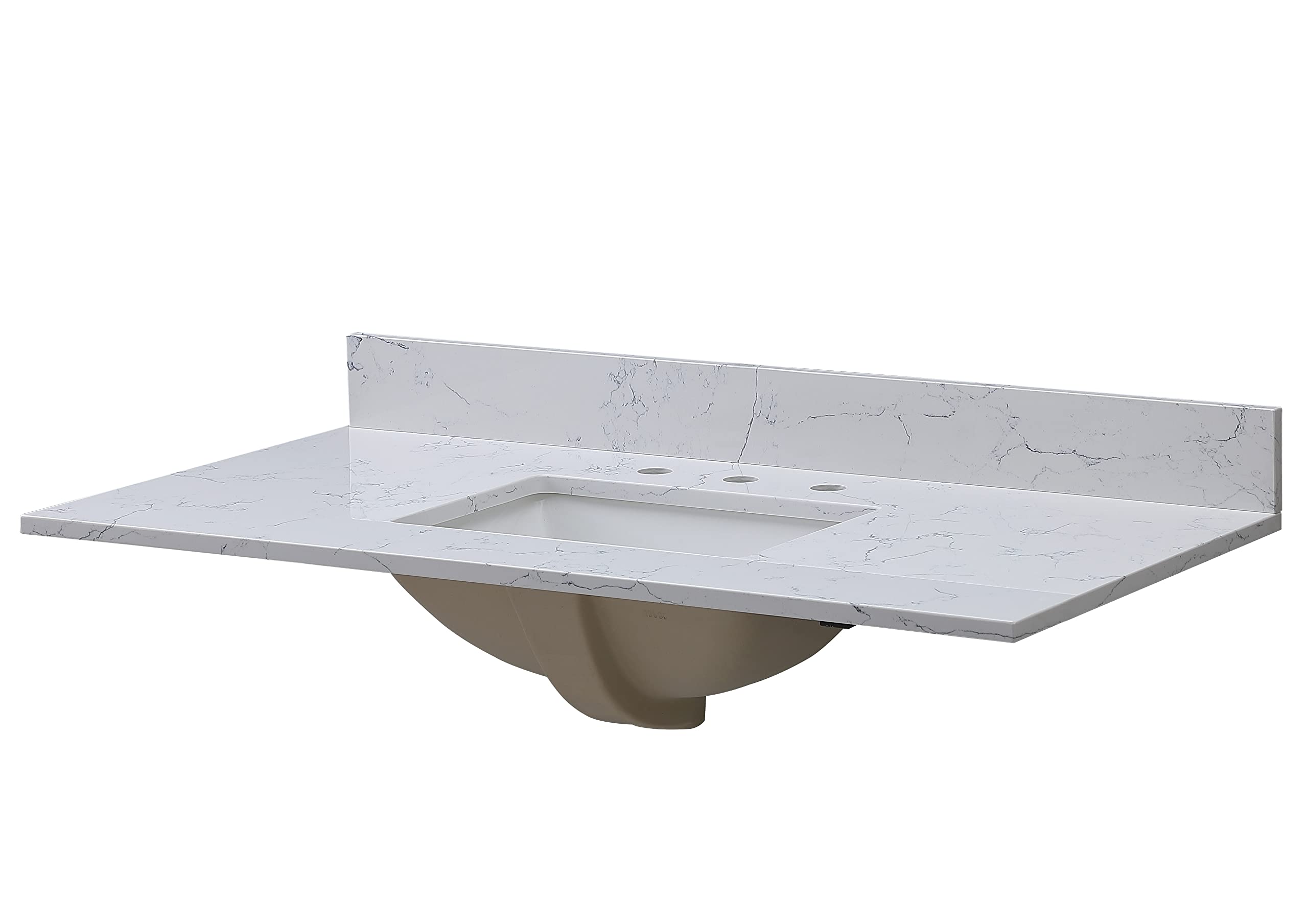 Montary 43"x 22" Bathroom Vanity Top Lightning White Engineered Marble Stone 3 Pre-Drilled Hole Vanity Top with Undermount Ceramic Sink and Backsplash (Not included Faucet)