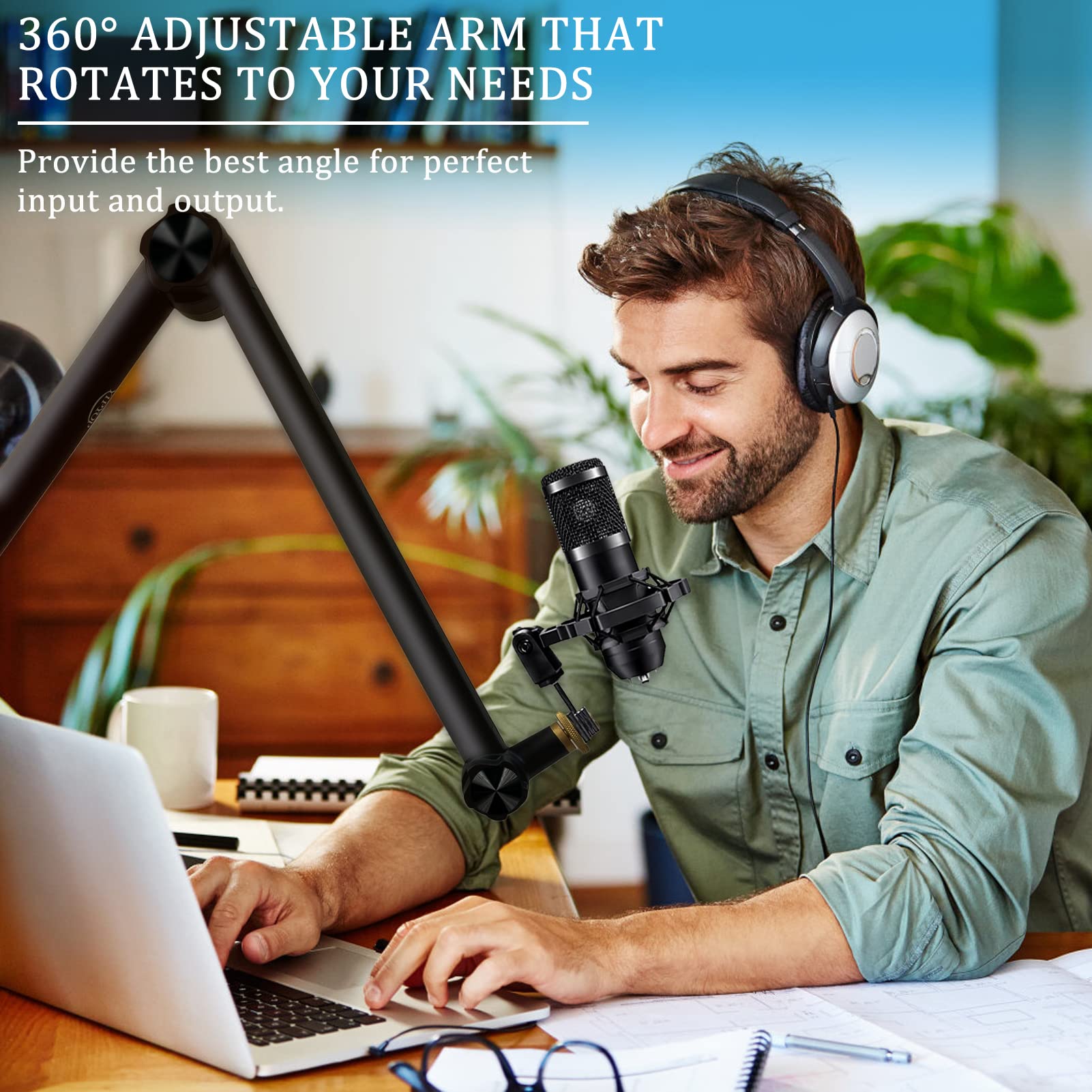 Microphone Arm stand, Upgraded Mic Arm Microphones Stands for live streaming Premium direct Broadcast Boom Arm with 360ยฐ Rotatable Clamp for Radio Studio, Podcast, Gaming