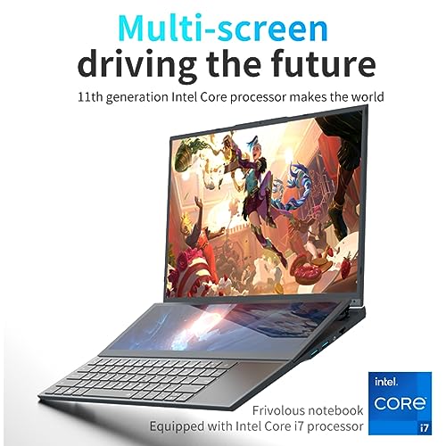 Laptop, 16in HD Main Screen 14in Touch Sub Screen Double Screen Laptop, 16GB RAM 256GB ROM, 13600mAh Battery, PC Laptop for Intel for Core I7, for Windows 10 11, for Business Study