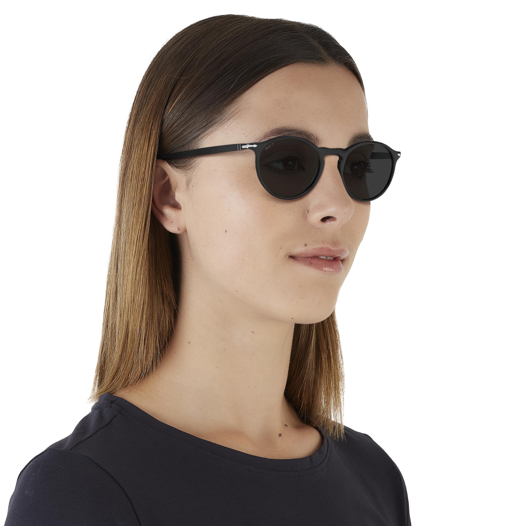 Persol PO3285S Round Sunglasses, Black/Black Polarized, 50 mm