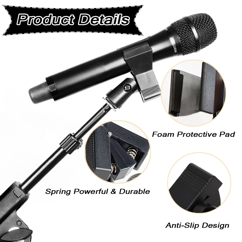 Microphone Clips for Stands, 16 Pack Microphone Clip Holder Adjustable Microphone Holder Clamp Wireless Mic Holder Clip for Mic Stand with 5/8 Inch Male to 3/8 Inch Female Adapters, Black