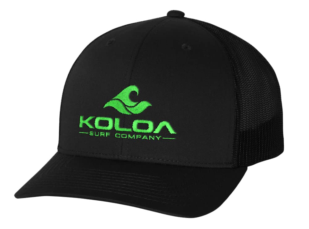 Joe's USA - Men's Koloa Surf Wave Classics Retro Trucker Cap - Mesh Snapback Hat (One Size-White with Black Embroidered Logo)