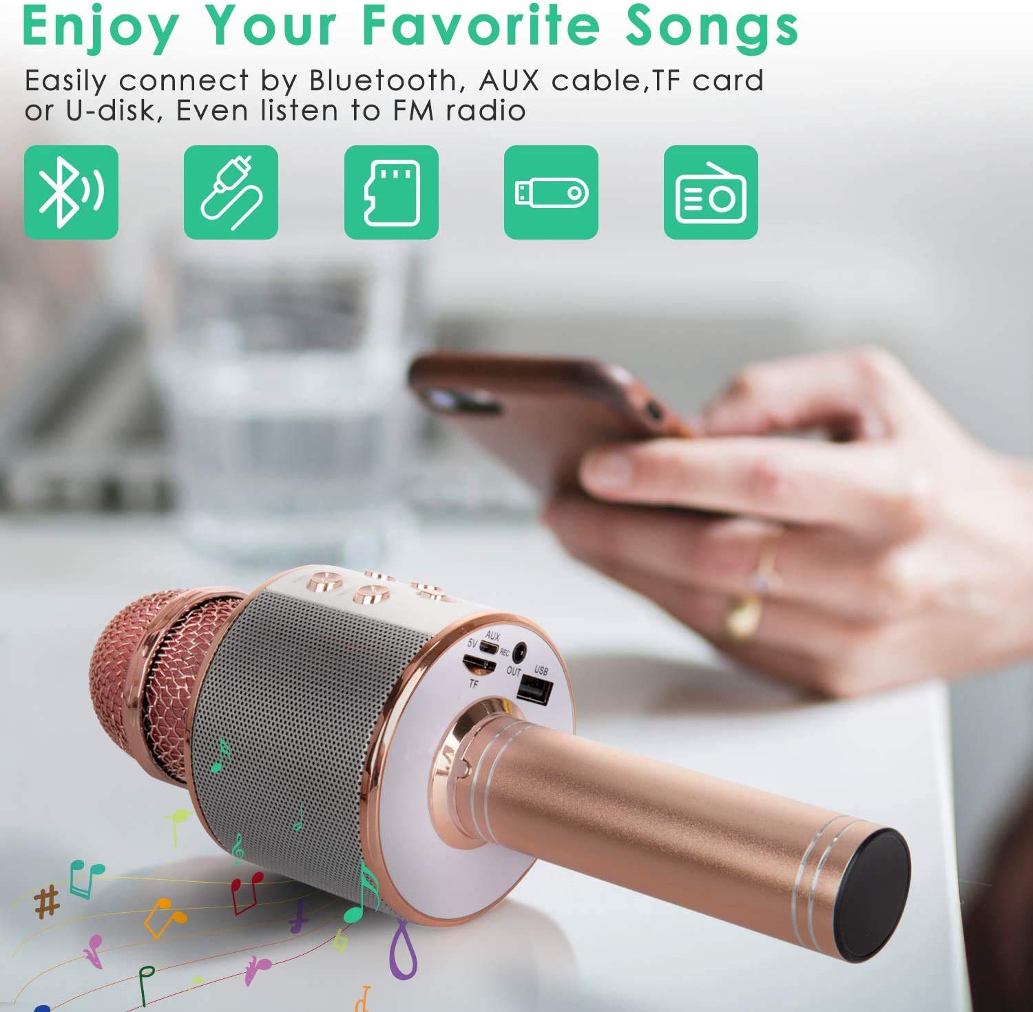 Microphones for Kid 2 Pack Wireless Bluetooth Karaoke Microphone for Singing, Portable Handheld Mic Speaker Music Player Recorder for Christmas, Birthday, Home Party