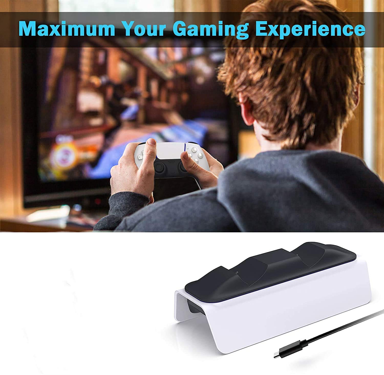 Latest PS5 Controller Charger,Fast Charging AC Adapter, Dualsense Charging Station for Dual Playstation 5 Controllers with LED Indicator, Slim Portable