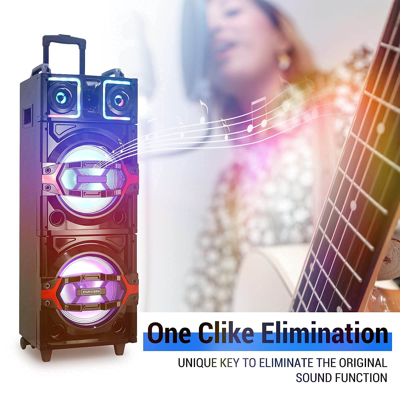 Karaoke Machine Pa System Portable Karaoke Speaker for Adults and Kids with Dual 10" Woofer, 2 Wireless Mics/DJ Lights/LCD Screen/Recording/MP3/USB/SD/TF Bluetooth