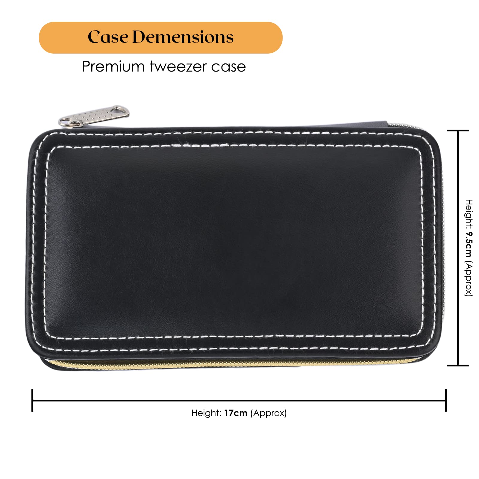 My Hair Tools PU Leather Empty 12pcs Eyelash Extension Tweezer Carry Case Portable Double Layers Travel Storage Bag Tweezers Lash Organize – Keep Your Beloved Safe & Secure (Gold Zip)