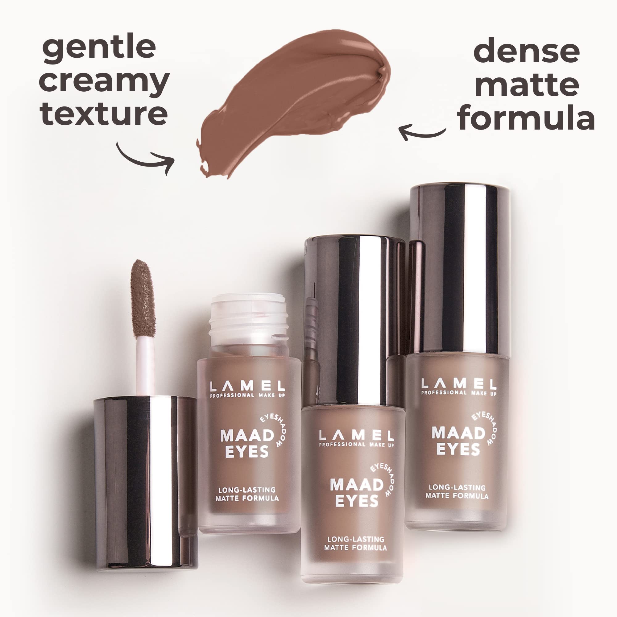 Lamel Matte Liquid Eyeshadow - Long Lasting Waterproof Eye Tint - Quick-Drying, Hypoallergenic Eye Makeup - Creamy & Smooth Formula - Brown Matte Cream Eyeshadow - Maad Eyes, β401, 5.2ml / 0.17oz