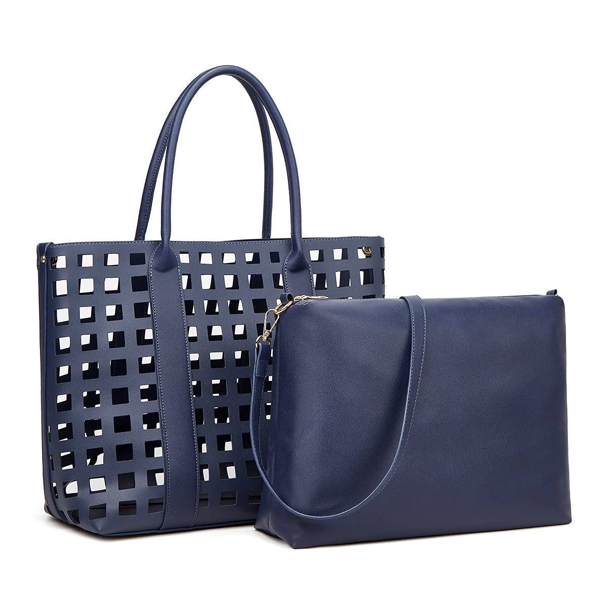 LMKIDS Handbags for Women Genuine Leather Shoulder Handbags Large Hobo Tote Bag Set 2pcs (Blue)