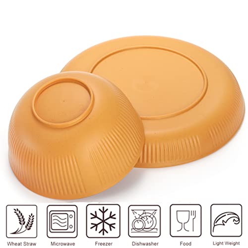 Lyellfe 44 Pieces Wheat Straw Dinnerware Sets, Unbreakable Camping Plates Cups and Bowls Set, Eco Friendly Lightweight Kitchen Dish with Knives, Forks, Spoons, Dishwasher Microwave Safe