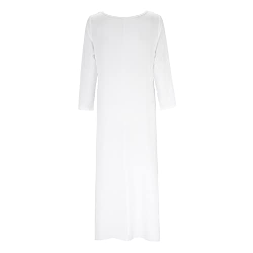 Midi Length Long Sleeve Maxi Dress for Women Asymmetrical Hem Button Down V Neck Casual Dresses Flowy A Line Blue