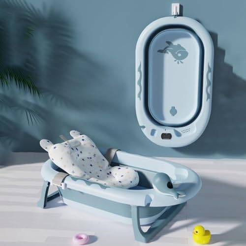 YQDDM Portable Pet Bathtub,Foldable Dog Pet Bathtub Portable Bathtub with Thermometer for Puppies Pet Shower Tray with Drain Hole for Small and Medium Pets(Blue)