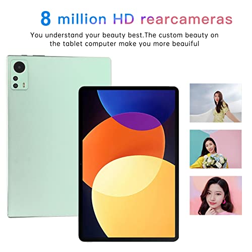 soobu 10 Inch Tablet, USB C Rechargeable 5MP 13MP Camera Gaming Tablet 100 to 240V Octa Core for Travel (Green)