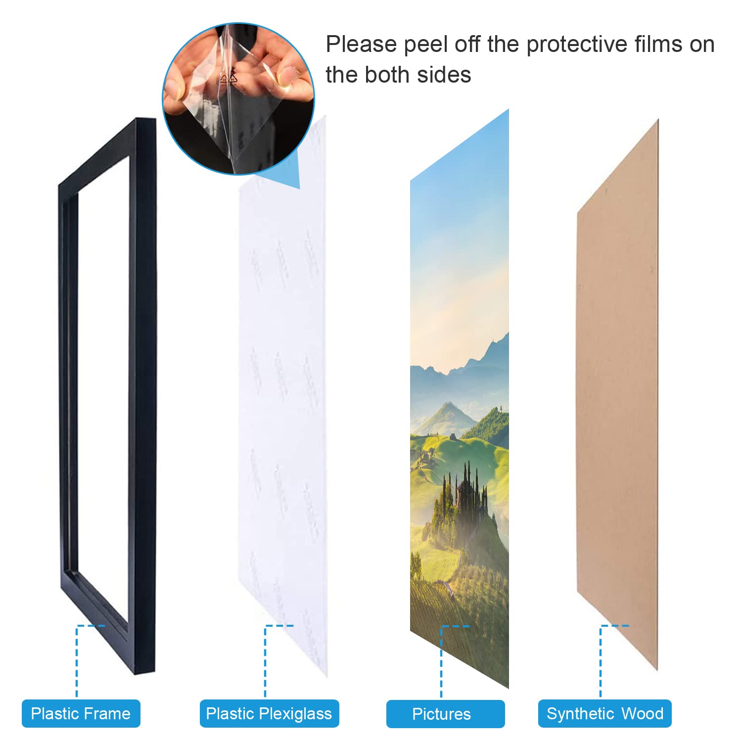 HUKONHEP 10x14 Black Picture Frames, Picture Frame for 30x40cm/12x16in Diamond Painting, Photos Frame with Plexiglass, Horizontal and Vertical for Wall Mounting