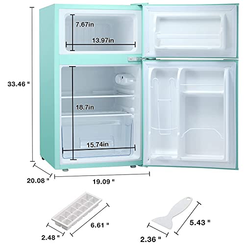 Joy Pebble Small fridge with freezer,3.2 cu.ft compact refrigerator with freezer,Mini Fridge for bedroom, Dorm or Apartment with Adjustable Removable Glass Shelves