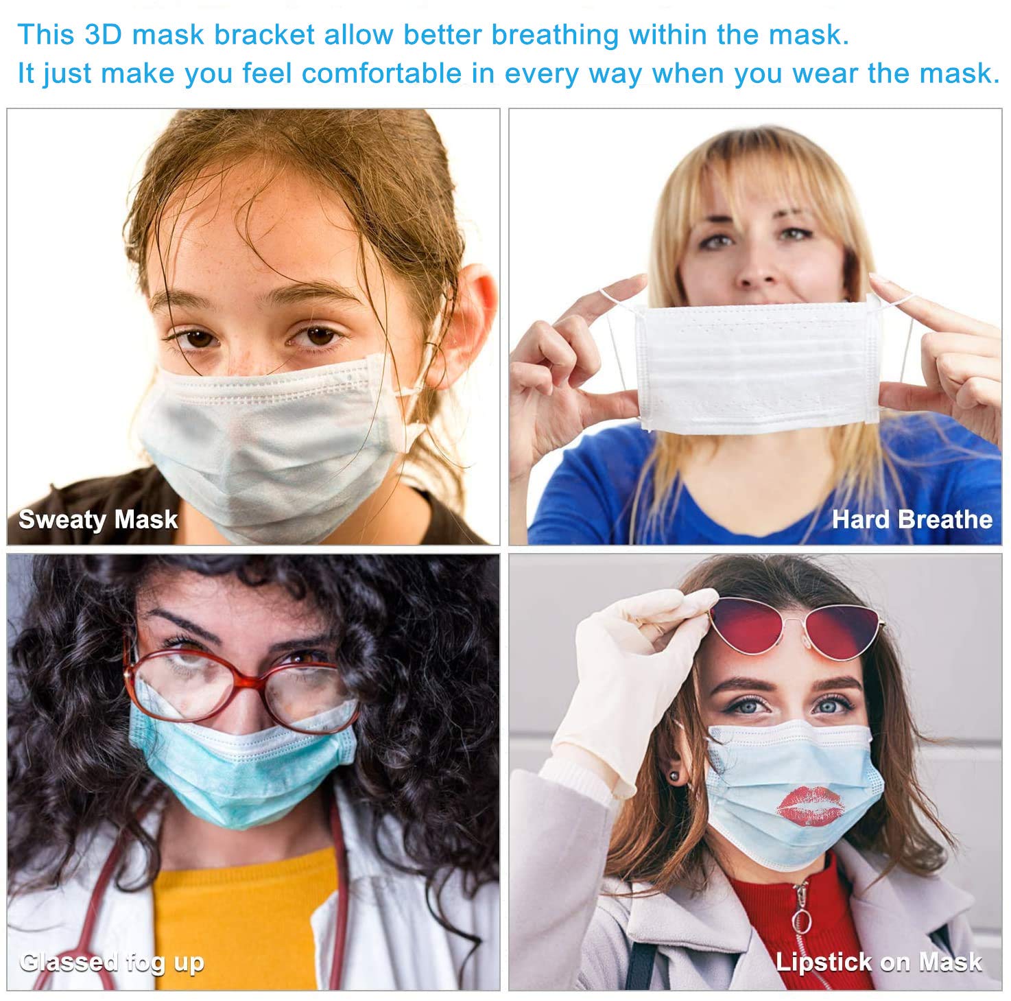 labato 3D Bracket Mask Insert Breathe Cup for Breathing Room, Silicone Mask Guard Face Mask Frame Cool Mask Cups Under Mask, Turtle Mask Spacer Nose Mouth Shield Mask Accessories for All Masks, 5PCS