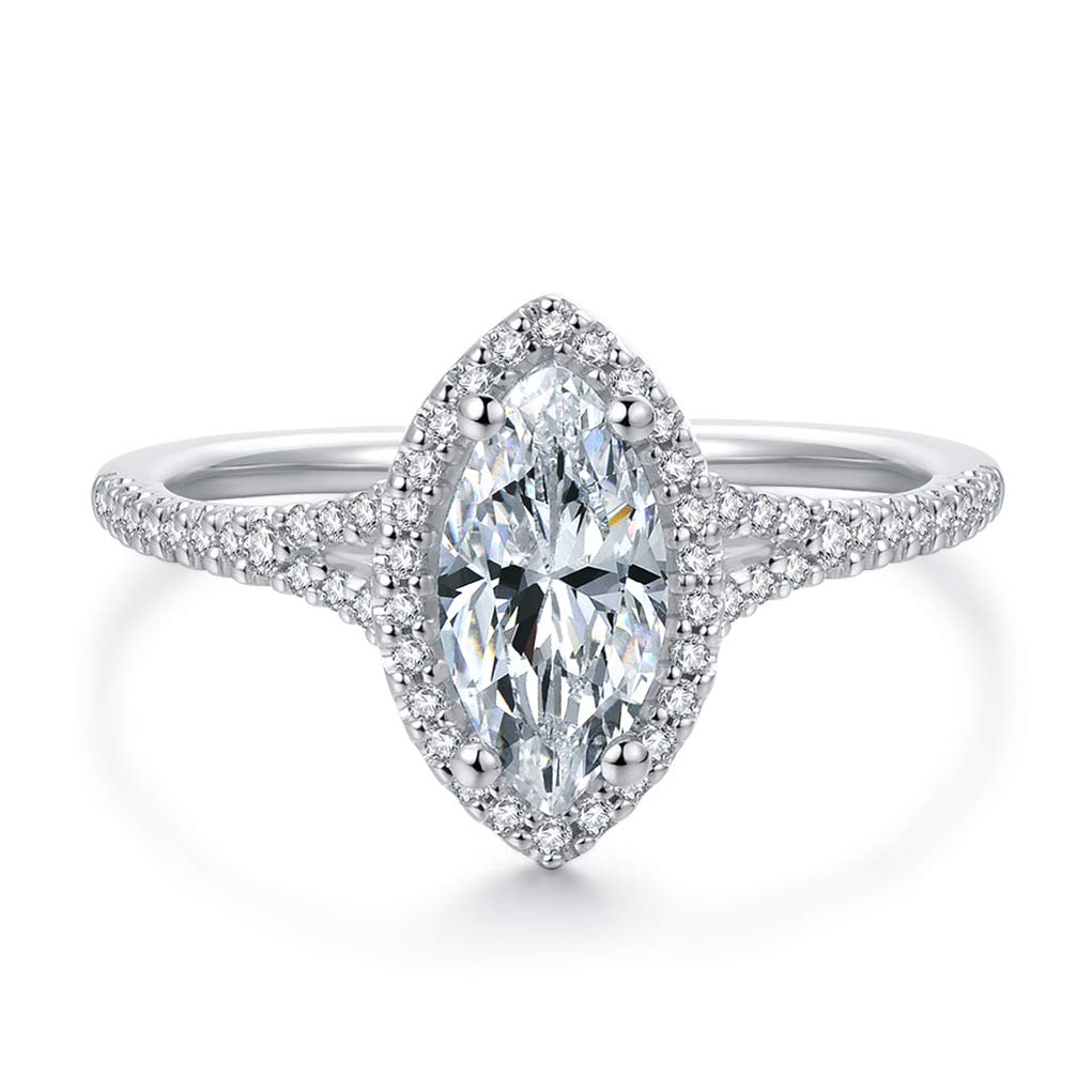 HAFEEZ CENTER Moissanite Rings 1 Carat Marquise Cut Moissanite Engagement Ring D Color VVS Moissanite Rings (6.5)