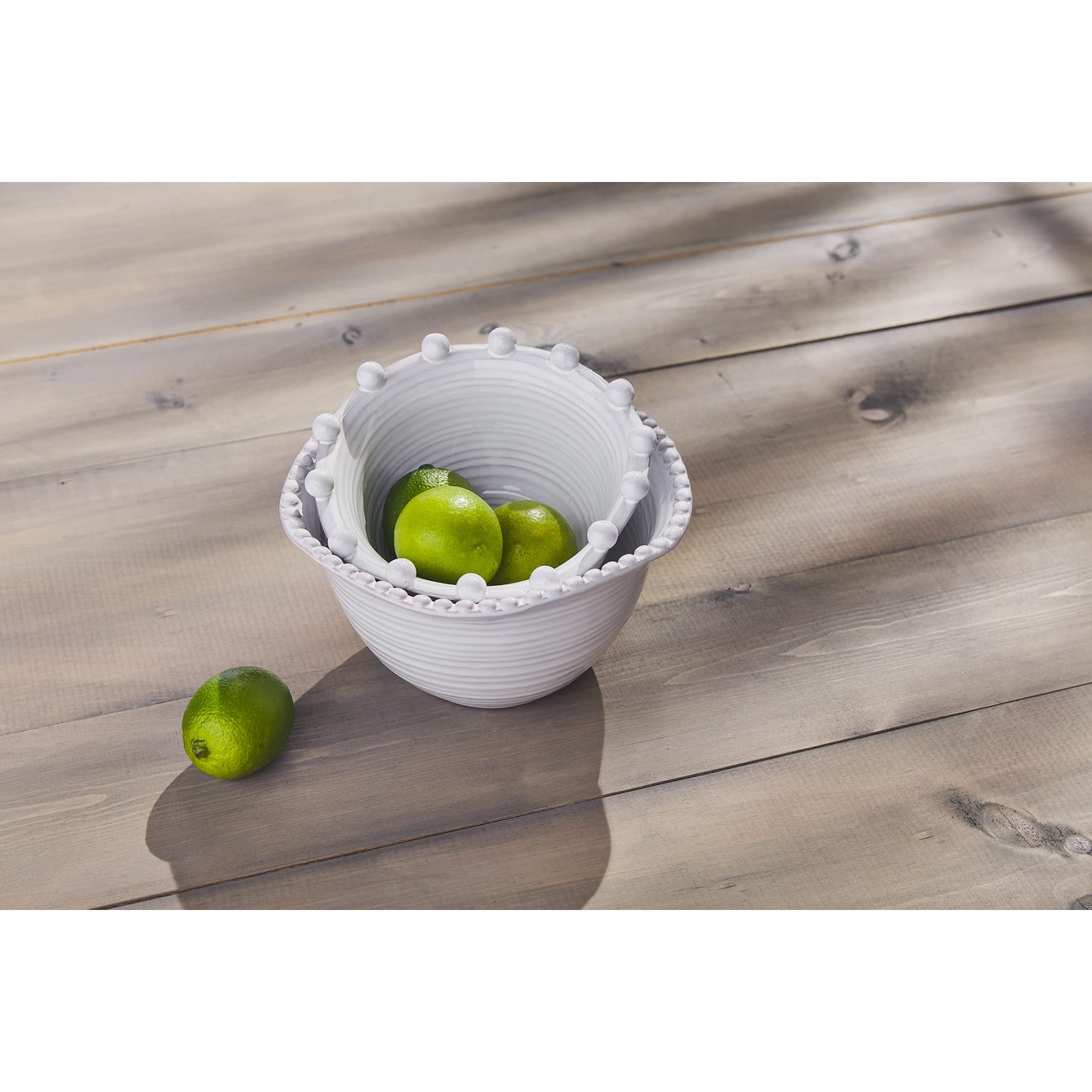 Mud Pie Beaded Side Bowl Set, White, small 4" x 7" dia | large 5" x 8 1/2" dia