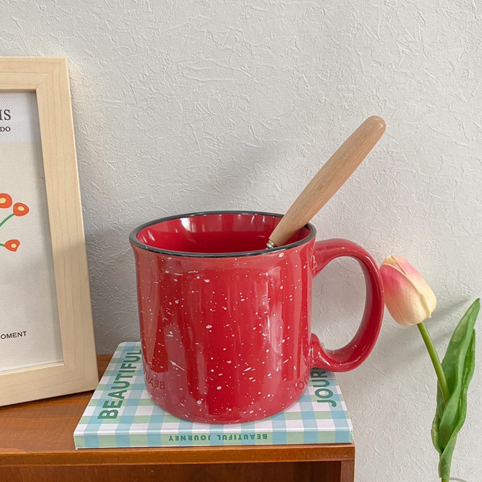 Lyellfe Set of 6 Ceramic Coffee Mugs, 15 Oz Campfire Camping Mugs, Speckled Camper Mug for Tea, Coffee and Hot Chocolate, Campfire Gift Mugs for Camper Lovers and Friends, 6 Colors
