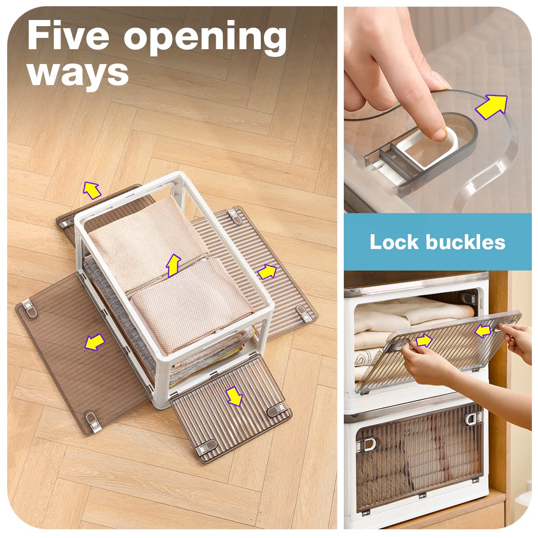 Large Storage Bins with Lids - Collapsible Storage Bins, Plastic Storage Bins for Closet Organizer, 17Gal Folding Storage Box with Five Doors, Extra Large, White(23.62*16.14*12.99 in), 1Pcs
