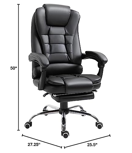 HOMCOM High Back Ergonomic Executive Office Chair, PU Leather Computer Chair with Retractable Footrest, Lumbar Support, Padded Headrest and Armrest, Black