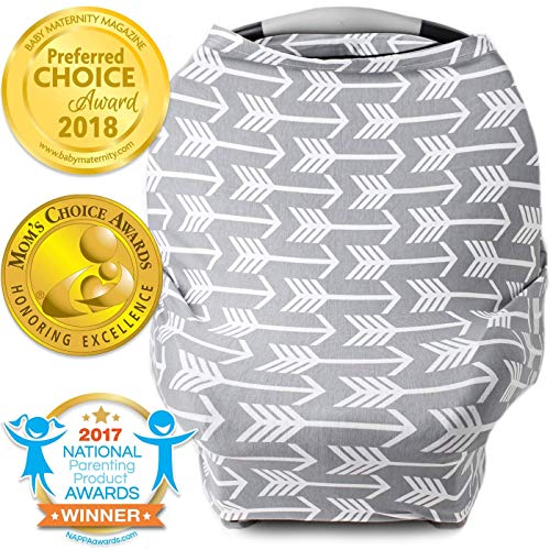Kids N' Such Baby Blanket and Multi Use Nursing Cover, Car Seat Canopy, Shopping Cart, High Chair, and Stroller Bundle - Grey Arrow