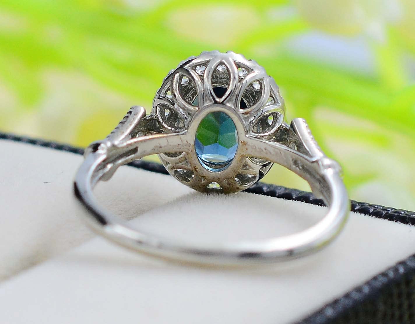 Natural 9X7 MM London Blue Topaz Gemstone Oval Cut 925 Sterling Silver December Birthstone Statement Ring For Engagement Gift (Rhodium Plated Silver, 8.5)