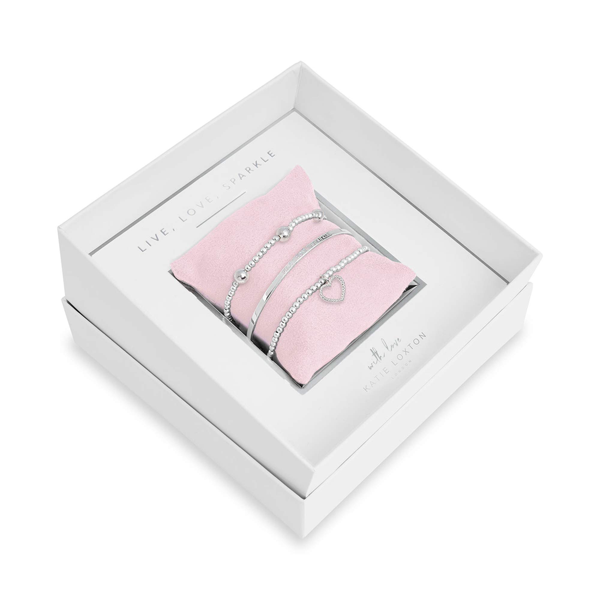 KATIE LOXTON Womens Occasion Box Live Love Sparkle Stretch Stacking Bracelets 3 Piece Set