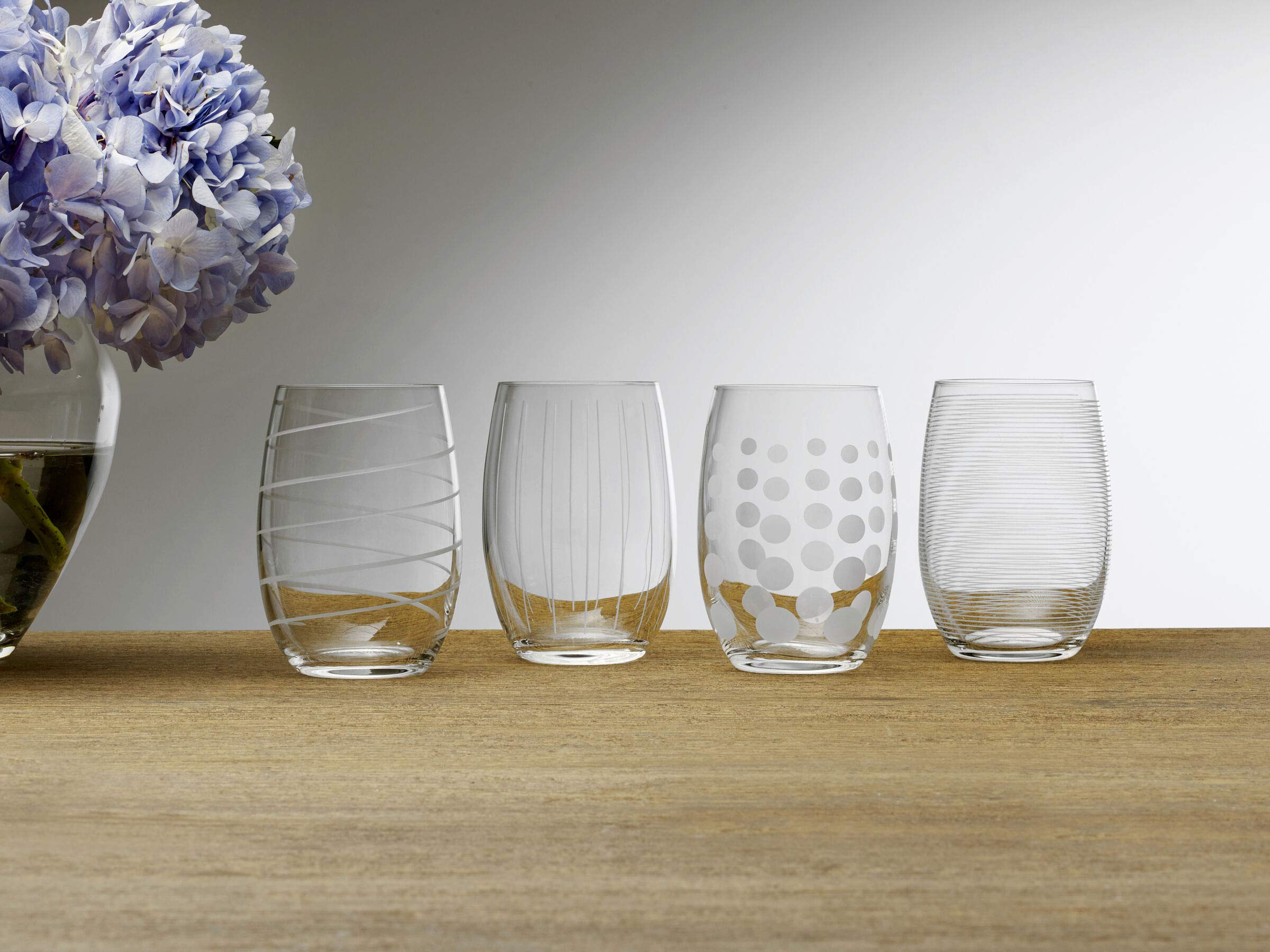 Mikasa Cheers Stemless Wine Glasses (Set of 4) and Highball Glasses (Set of 4), Clear
