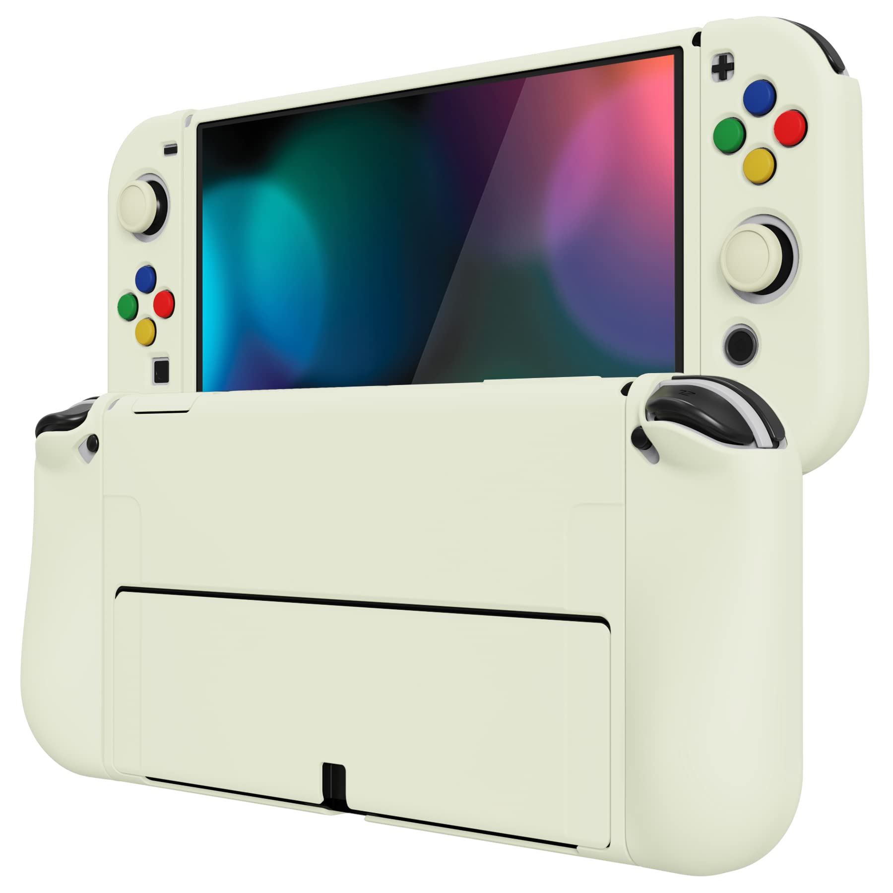 PlayVital ZealProtect Soft Protective Case for Nintendo Switch OLED, Flexible Protector Joycon Grip Cover for Nintendo Switch OLED with Thumb Grip Caps & ABXY Direction Button Caps - Antique Yellow