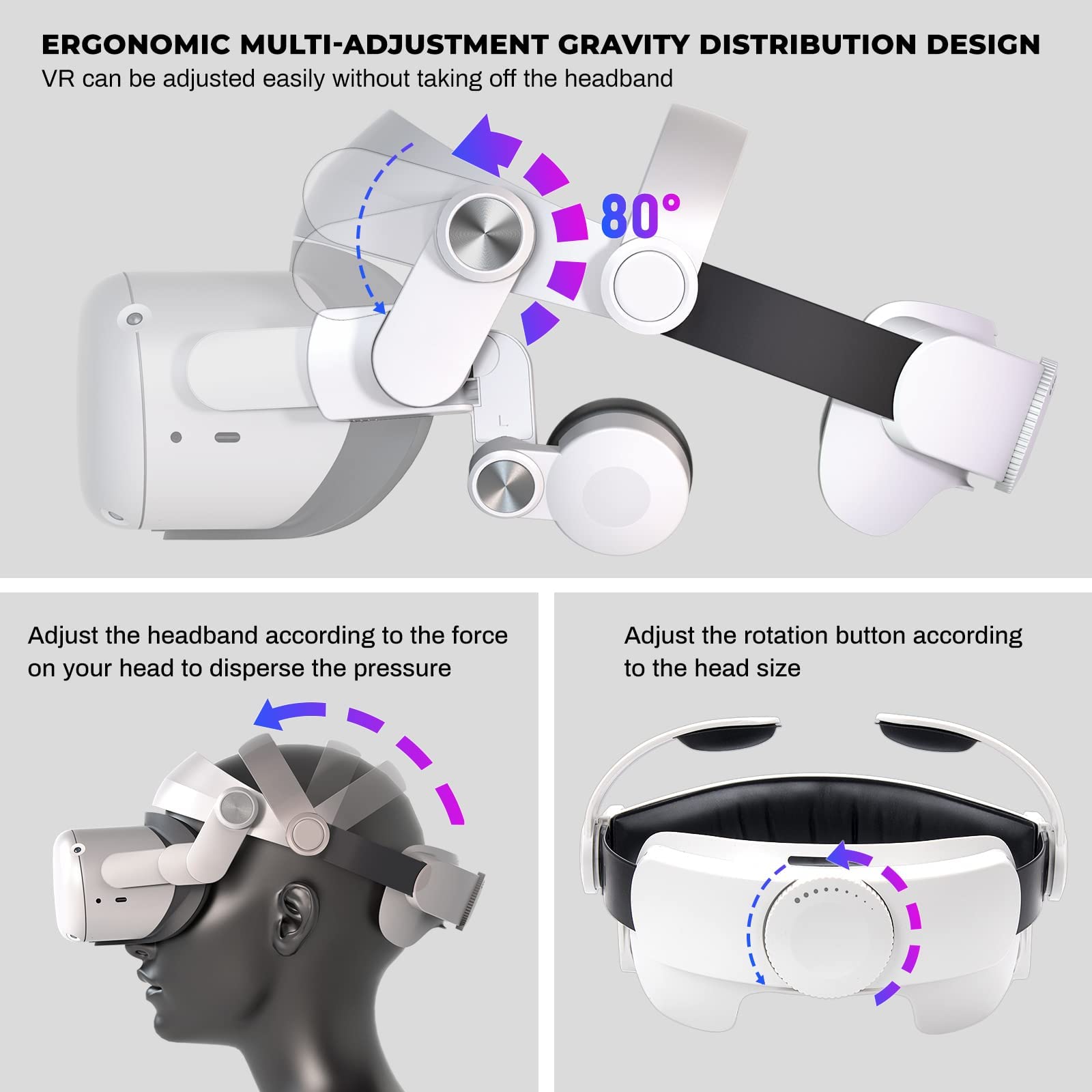 KRX Design Halo Head Strap for Oculus/Meta Quest 2, Adjustable Strap and Ear Muffs Accessories for Oculus Quest 2, Enhanced Support & Gaming Immersion, Reduce Pressure in VR Headset