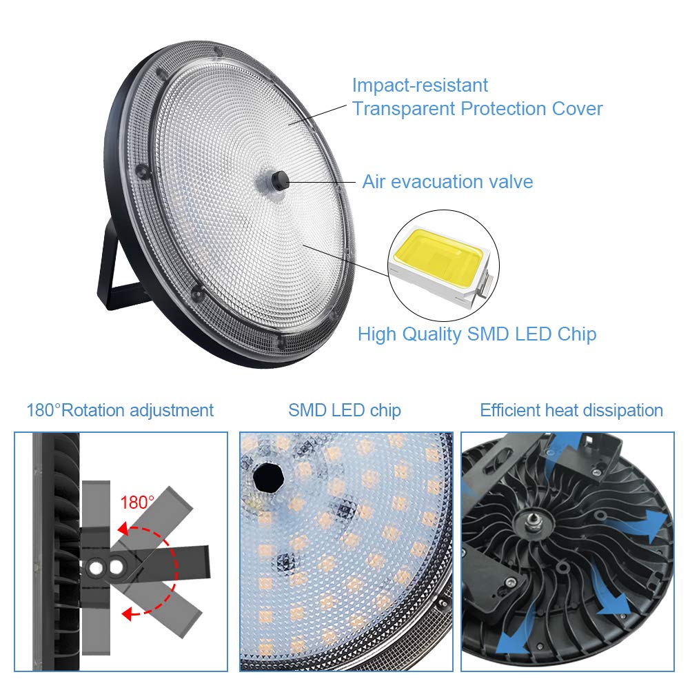 Kekeou High Bay Light, UFO Light, LED High Bay Light, 100W UFO Light, Super Bright, Waterproof IP66 10000LM, Light for Workshop, Warehouse, Factory