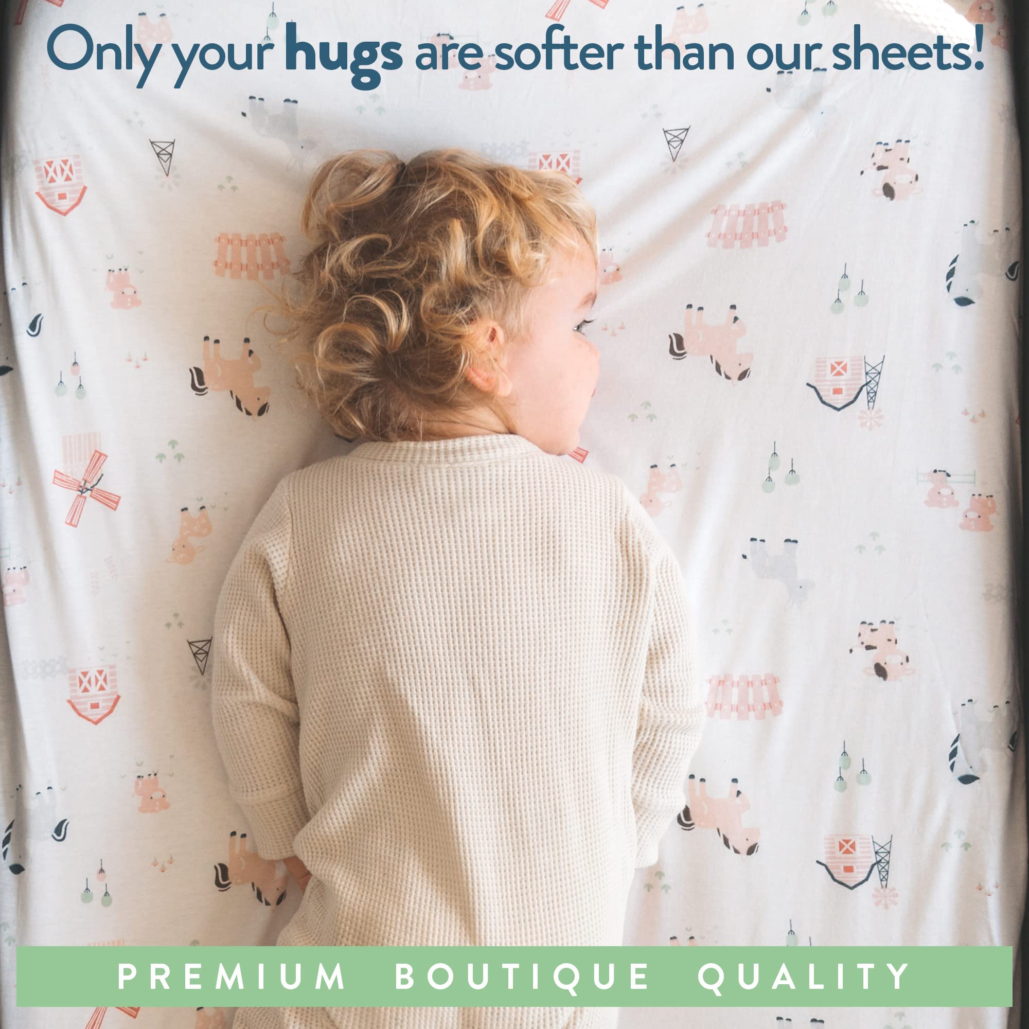 Mini Portable 24x38 Fitted Crib Sheets β Compatible with Dream on Me, Delta Porta Crib and Arms Reach Ideal Cosleeper β 100% Jersey Cotton β Farm Animals β 2 Pack