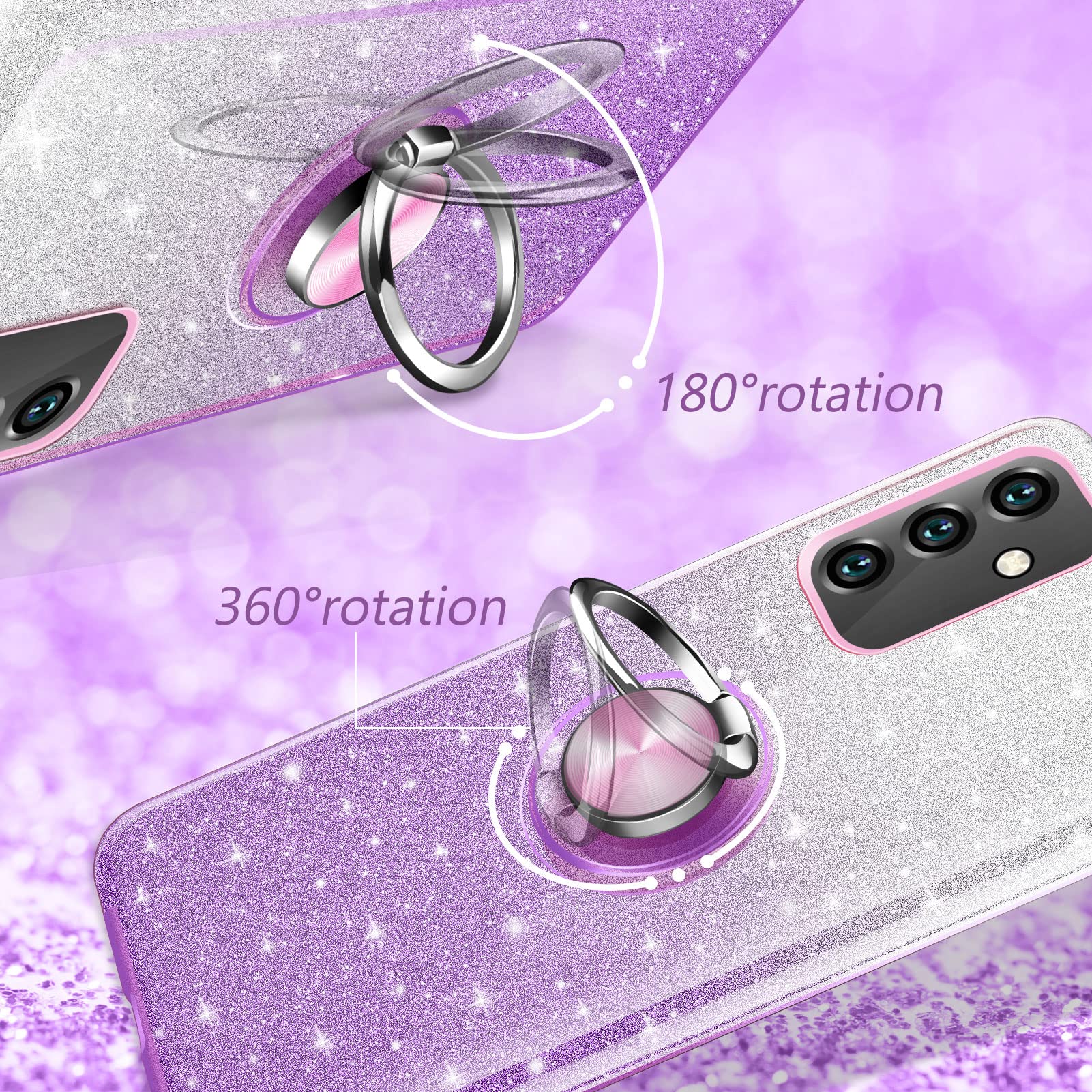 KSWOUS for Galaxy A13 5G Case with Screen Protector [2 Pack], Glitter Sparkly Bling Protective Cover with Kickstand for Women Girls Slim Shockproof Case for Samsung A13 Phone Case (Purple)