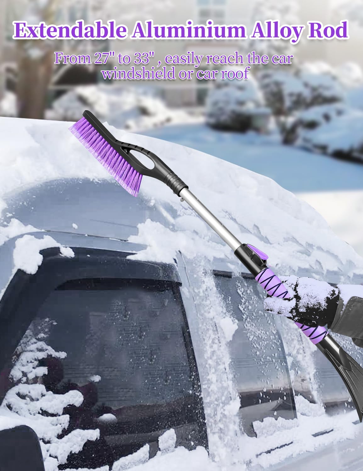 HEEYA Ice Scraper and Brush for Car, Extendable Snow Brush and Ice Scraper for Car Windshield Window, Car Snow Scraper and Brush with Foam Grip for SUV Truck Automobile Vehicle - 1pcs