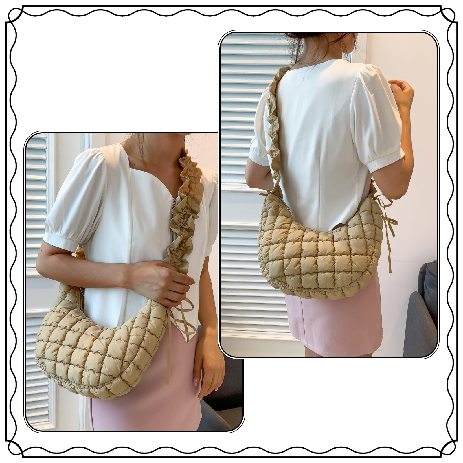 Ovida Women Large Puffy Tote Bag Quilted Down Cotton Padding Shoulder Bag Winter Warm Lightweight Handbag with Zip