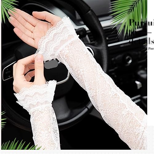 Long Gloves Women's Summer Driving Ice Silk Sleeves Lace Thin Armguard Sleeves Elastic Thin Section (Color : B, Size : One Size)