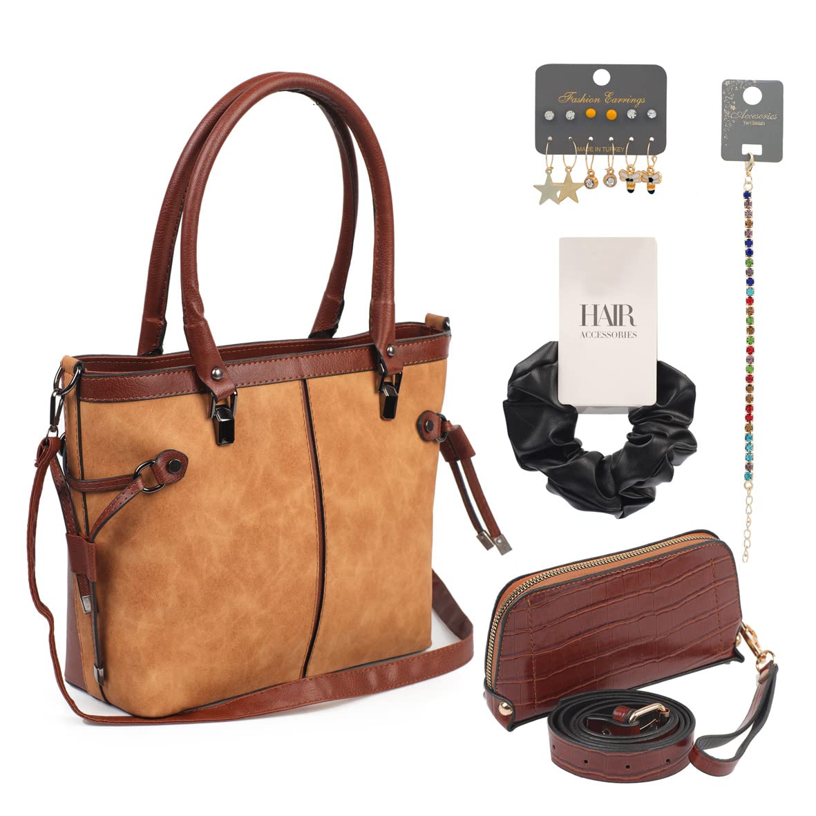 MiEL Luxury Quality Handbags Faux Leather Fashionable Versatile Stylish Practical Elegant Trendy (Brown)