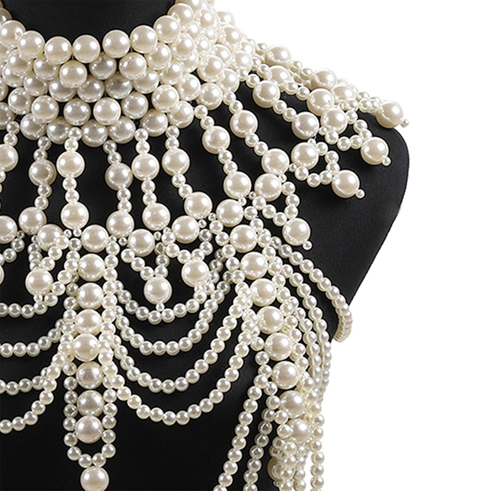 MGBISYI Beaded shoulder chain - Faux Pearl Body Chain Shawl Jewelry Layered Bib Necklace Collar