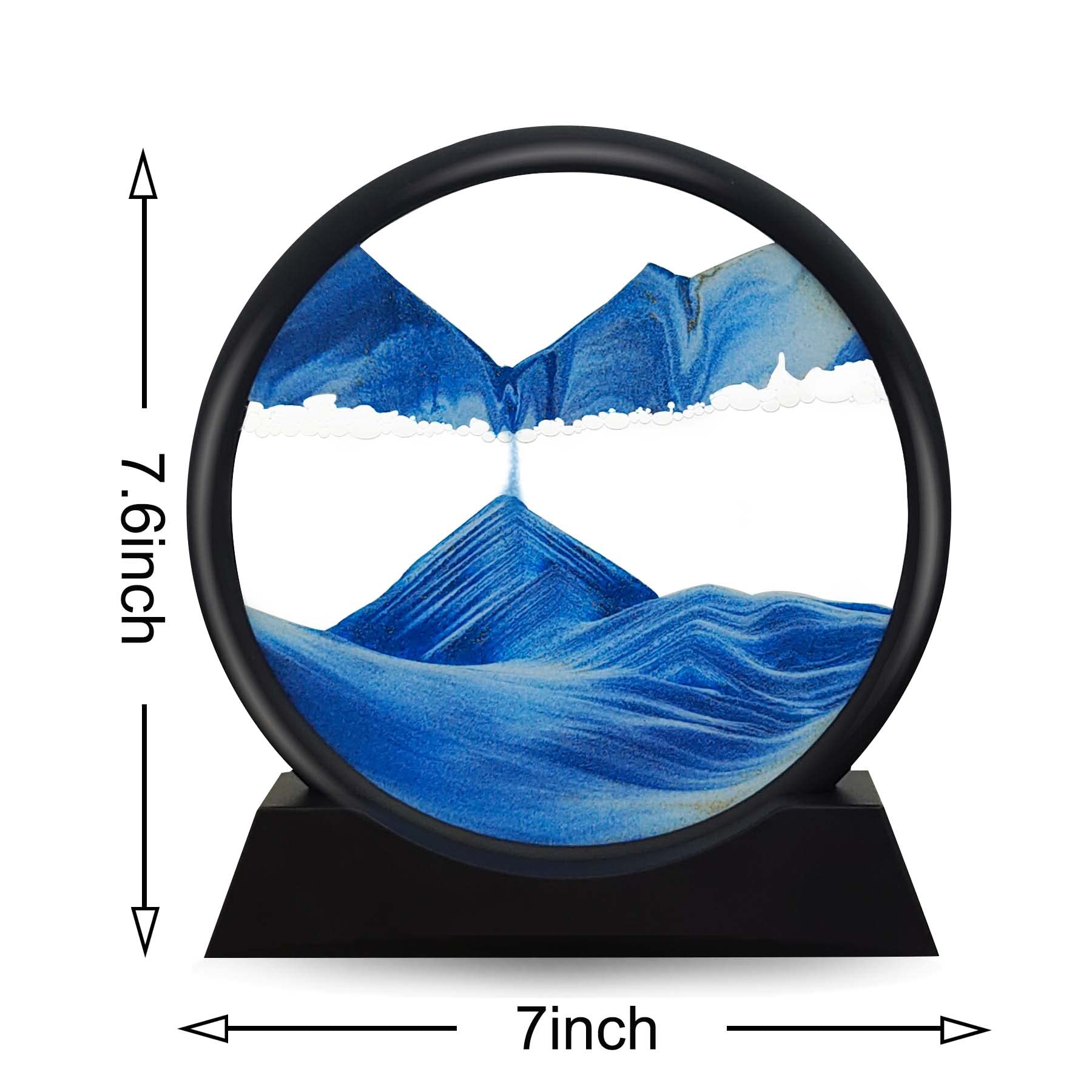 oving Sand Art, 3D Deep Sea Sandscape in Motion Display Round Glass Flowing Sand Frame, 7IN Sand Art Kid's Toys for Home Decor and Office (Blue)