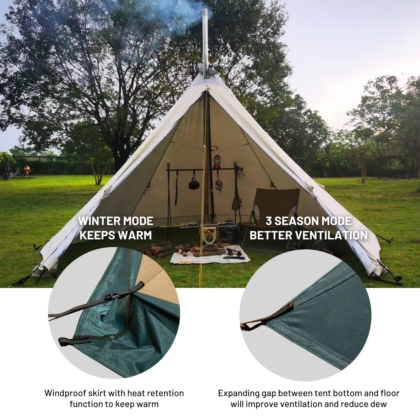MIER Hot Tents with Stove Jack for 4-6 Person, White