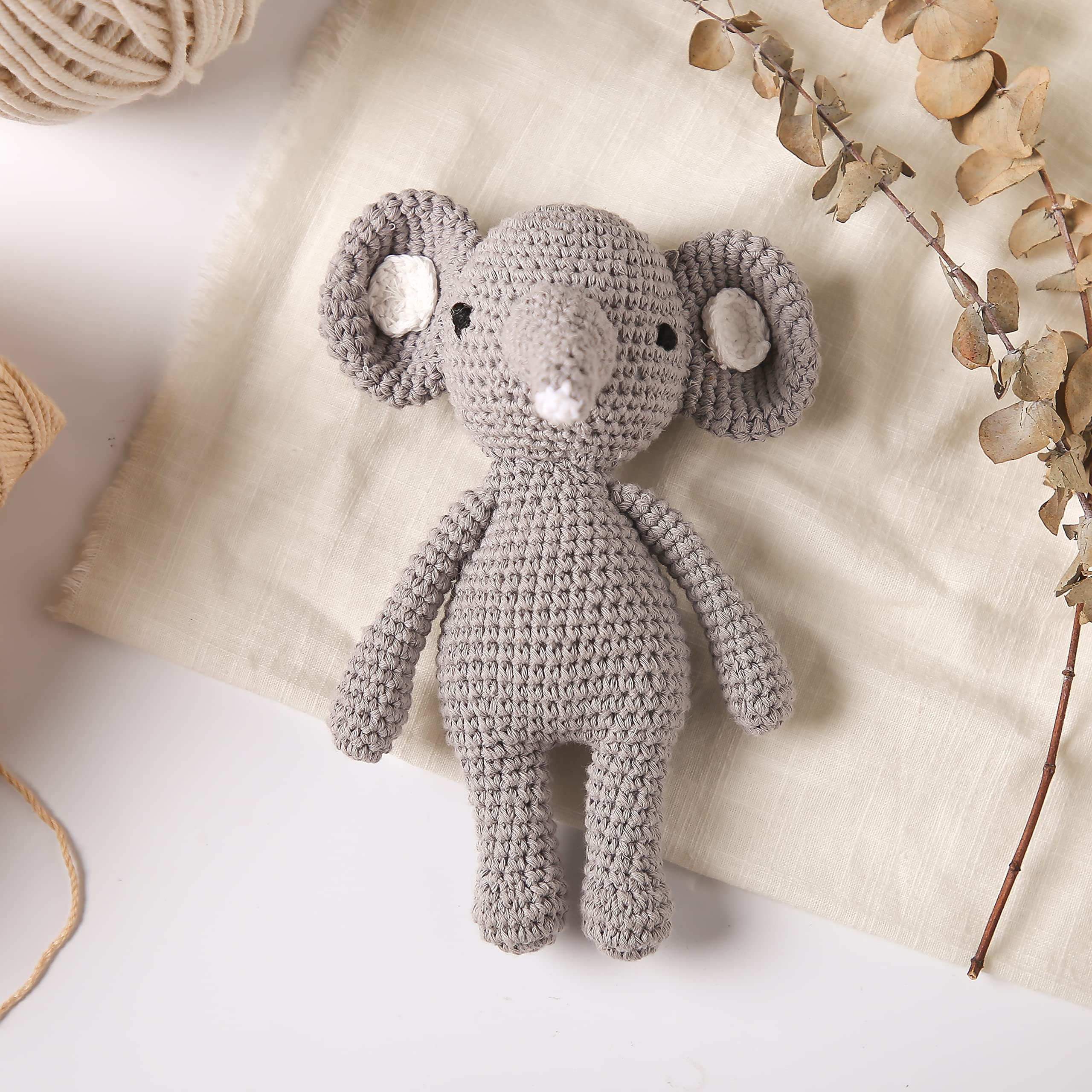 Natural Knitted Baby Rattle Crochet Stuffed Elephant Animal for Babies Newborn