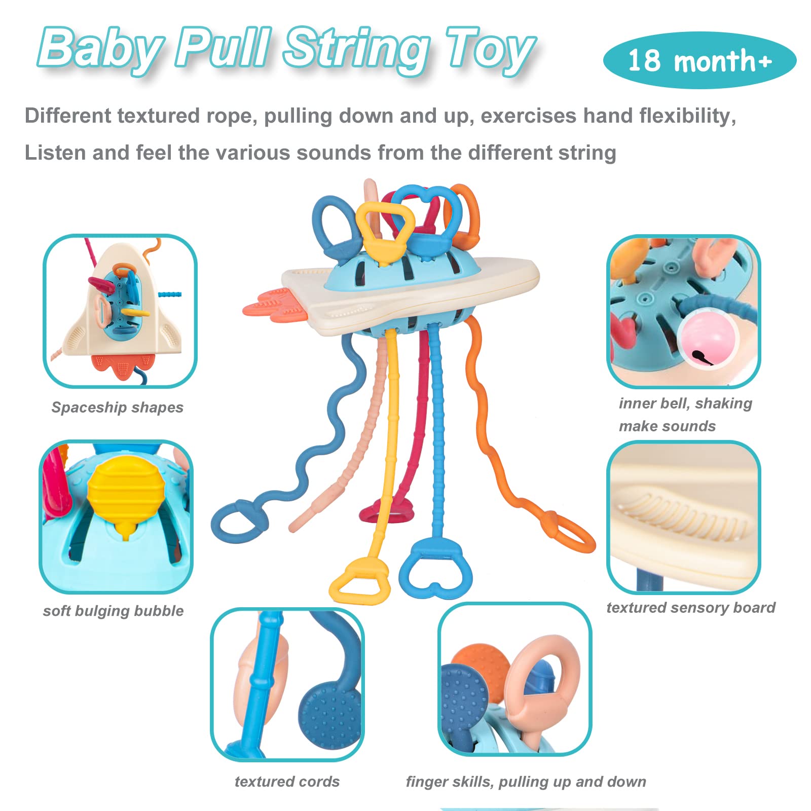 MICKYU Baby Toys Montessori Sensory Pull String Early Developmental Travel Toys for 1 Year Old Toddlers Boys Girls
