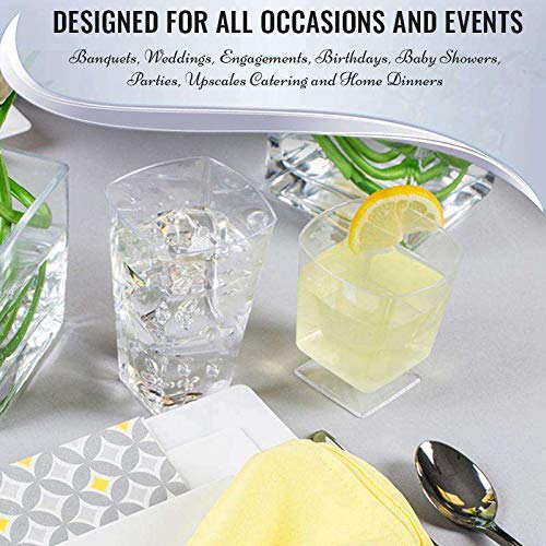 Kaya Clear Square Plastic Cups - 8 oz. (Pack of 14) - Versatile & Elegant Design, Perfect for Parties, Gatherings & Everyday Use