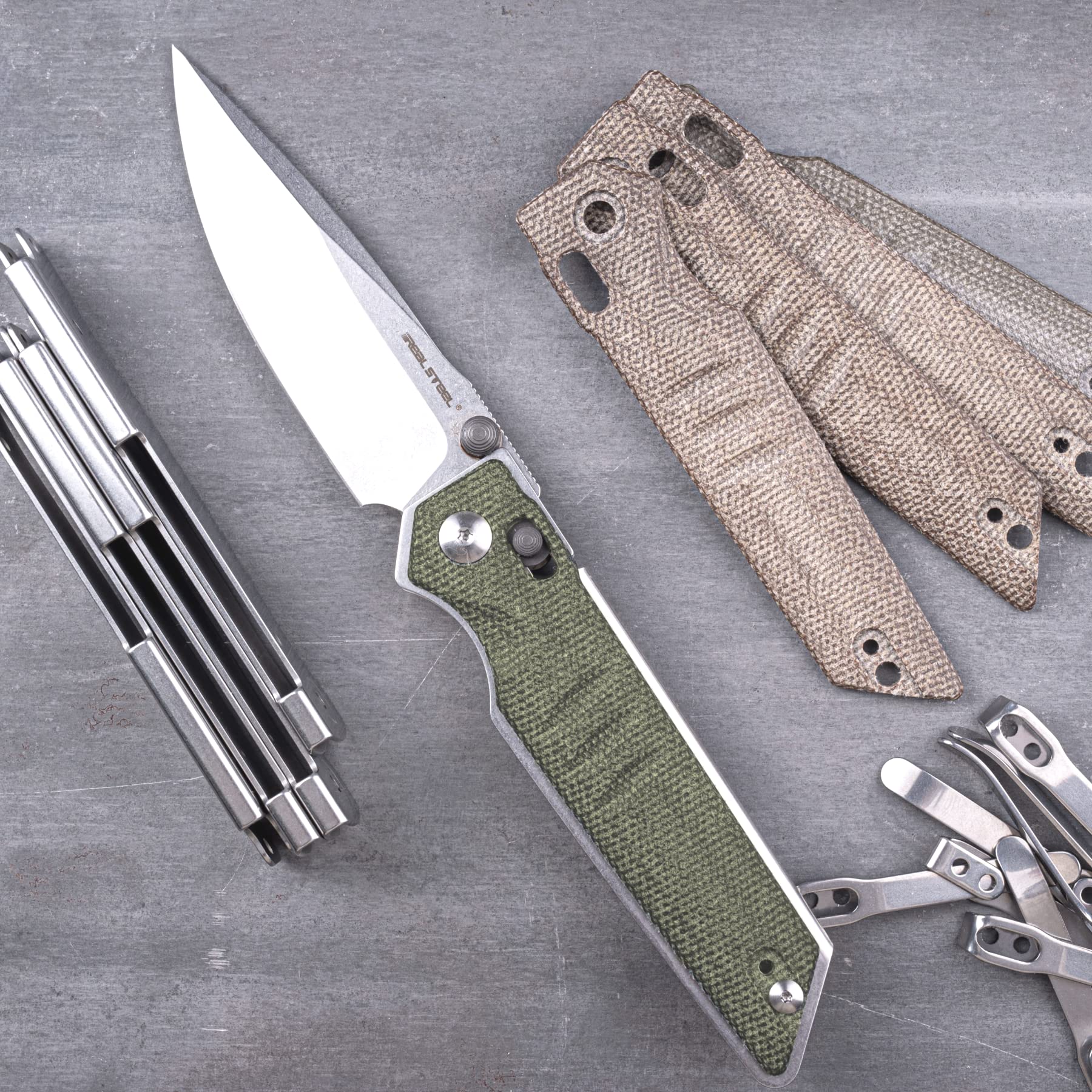 Real Steel Sacra Slide Lock Folding Pocket Knife - Bohler K110 Blade, Micarta Handle - Camping, Hiking, EDC - Men and Women - Satin/Green"