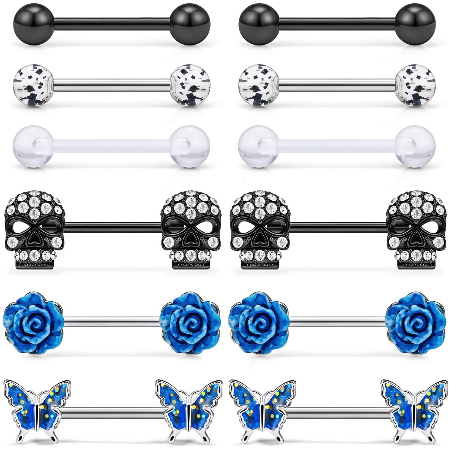 Kadogohno Nipple Rings for Women Nipple Piercing Jewelry 14G Nipple Rings Surgical Steel Screw Nipplerings Nipple Shield Ring Barbell Body Piercing Jewelry Set 9/16 Inch 14mm