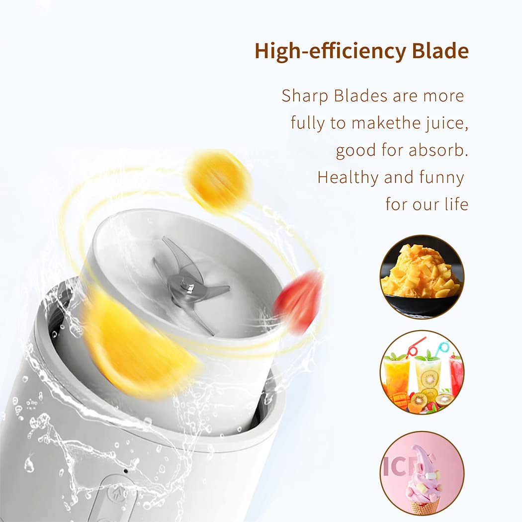 NDMUS 3 in 1 Portable Blender 12oz Juicer Machine with USB Type-C Rechargeable Multifunctional Juice Cup for Shakes and Smoothies, White, 90x170x230mm (MN550A)