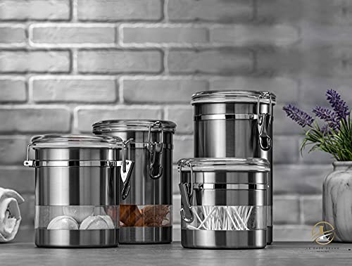 Le'raze Airtight Food Storage Container for Kitchen Counter with Window, Canister Set Ideal for Flour Tea, Sugar, Coffee, Candy, Cookie Jar with Clear Acrylic Lids & Locking Clamp