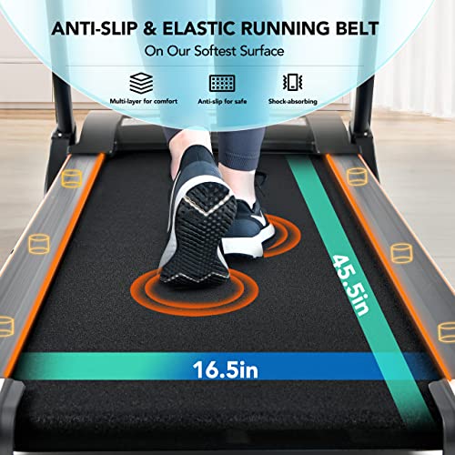 RENESTAR Treadmills for Home, Treadmill with 0-15% Auto Incline, 3HP Folding Treadmill for Running Walking with 280LBS Weight Capacity, Incline Treadmill Equipped with Bluetooth & Pulse Monitor